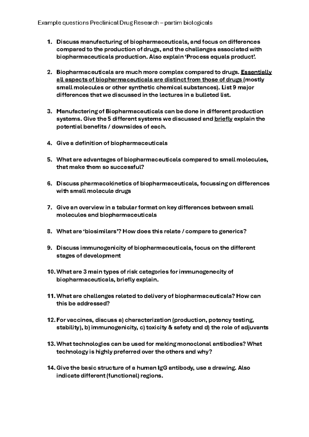 Preclinical Drug Research: Example Questions on Biopharmaceuticals ...