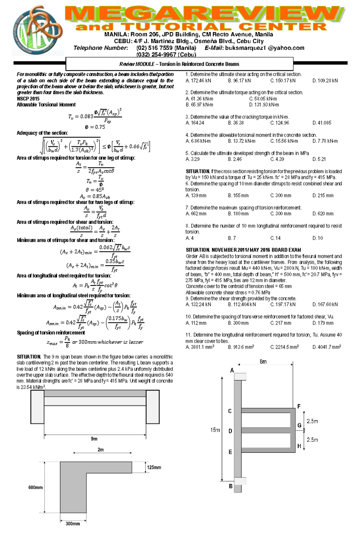 Review Module - RCD Torsion Analysis and Design - Studocu