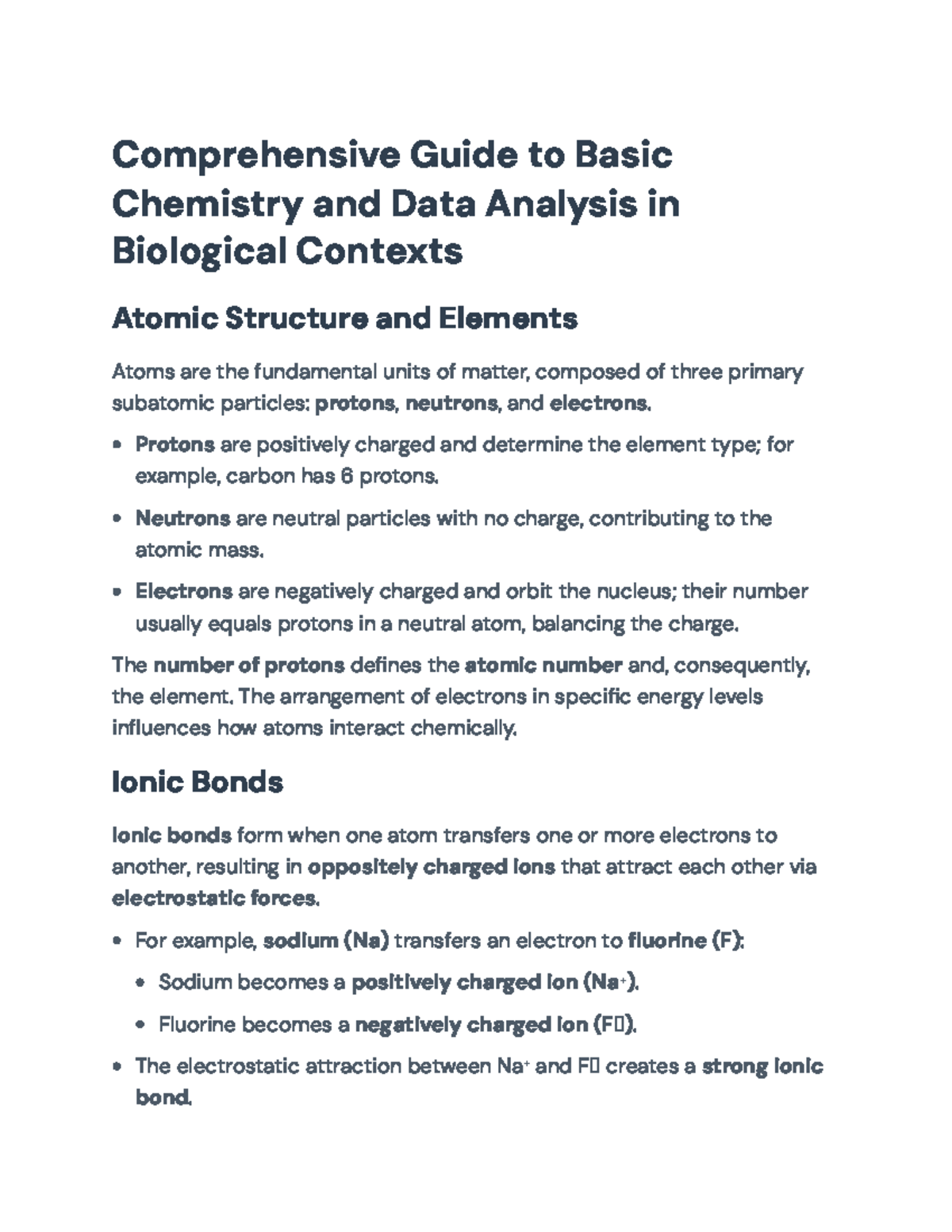 Comprehensive Guide to Basic Chemistry & Data Analysis (BIO 101) - Studocu