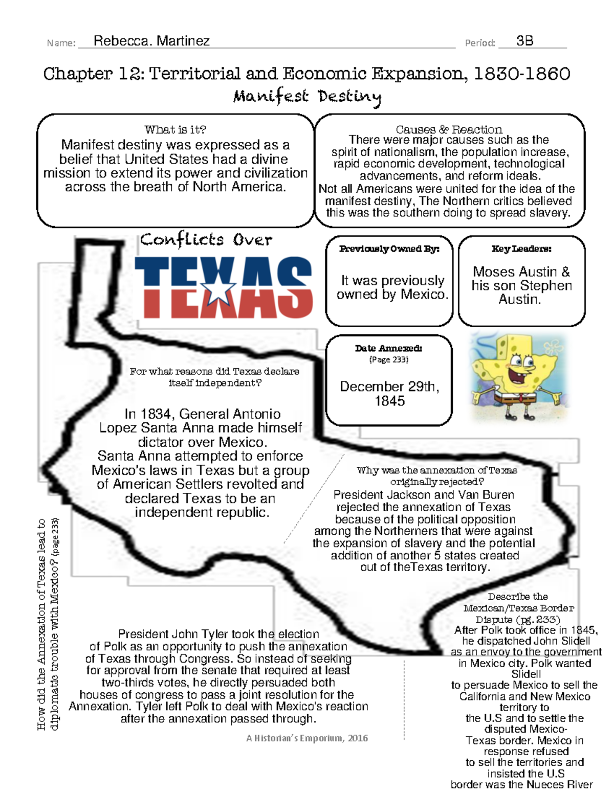 HIST 3B Chapter 12: Territorial Expansion & Manifest Destiny Analysis ...