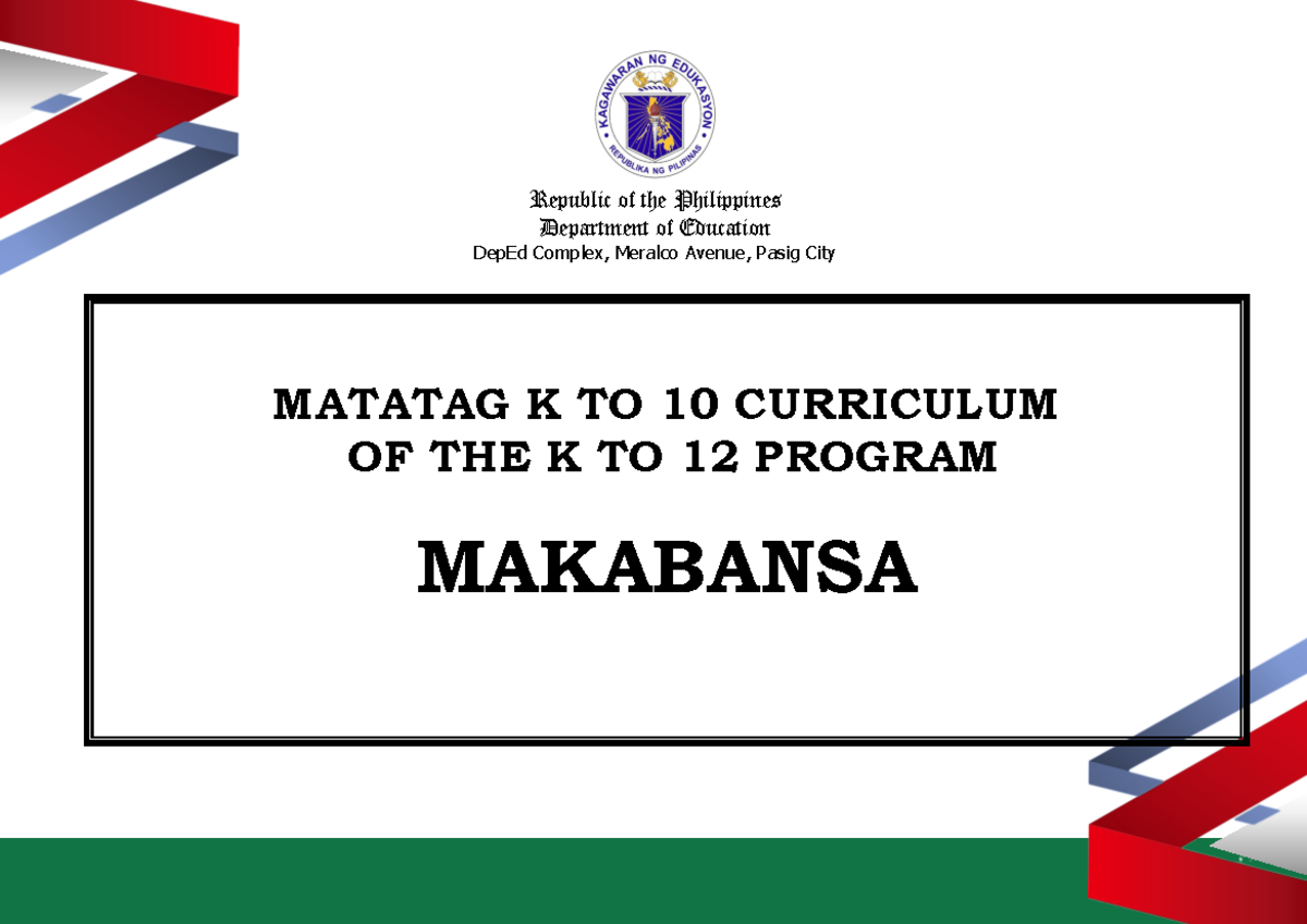 Makabansa K to 12 Curriculum - Grade 1 Overview and Guidelines - Studocu