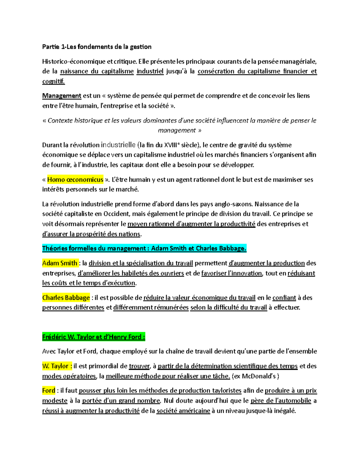 Chapitre 1 - Fondements de la Gestion et Critique (MGMT101) - Studocu