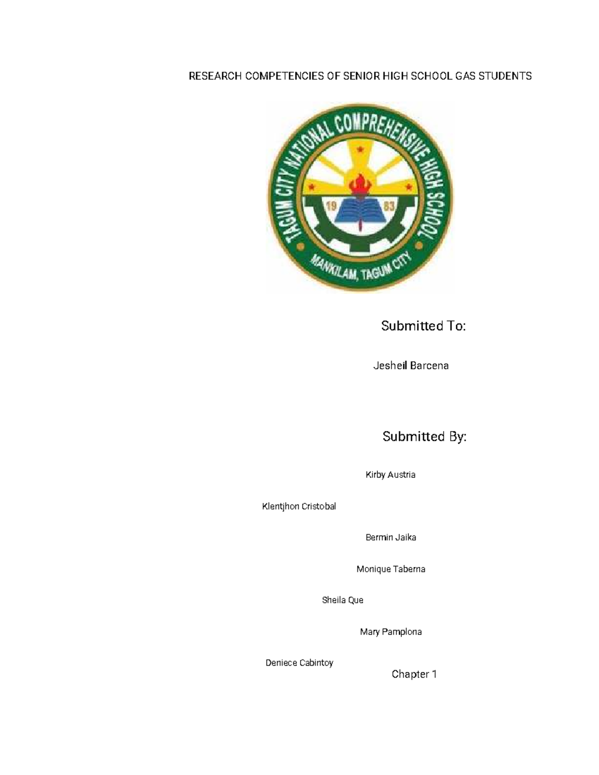 RESEARCH COMPETENCIES OF SHS GAS STUDENTS - CHAPTER 1 - Studocu