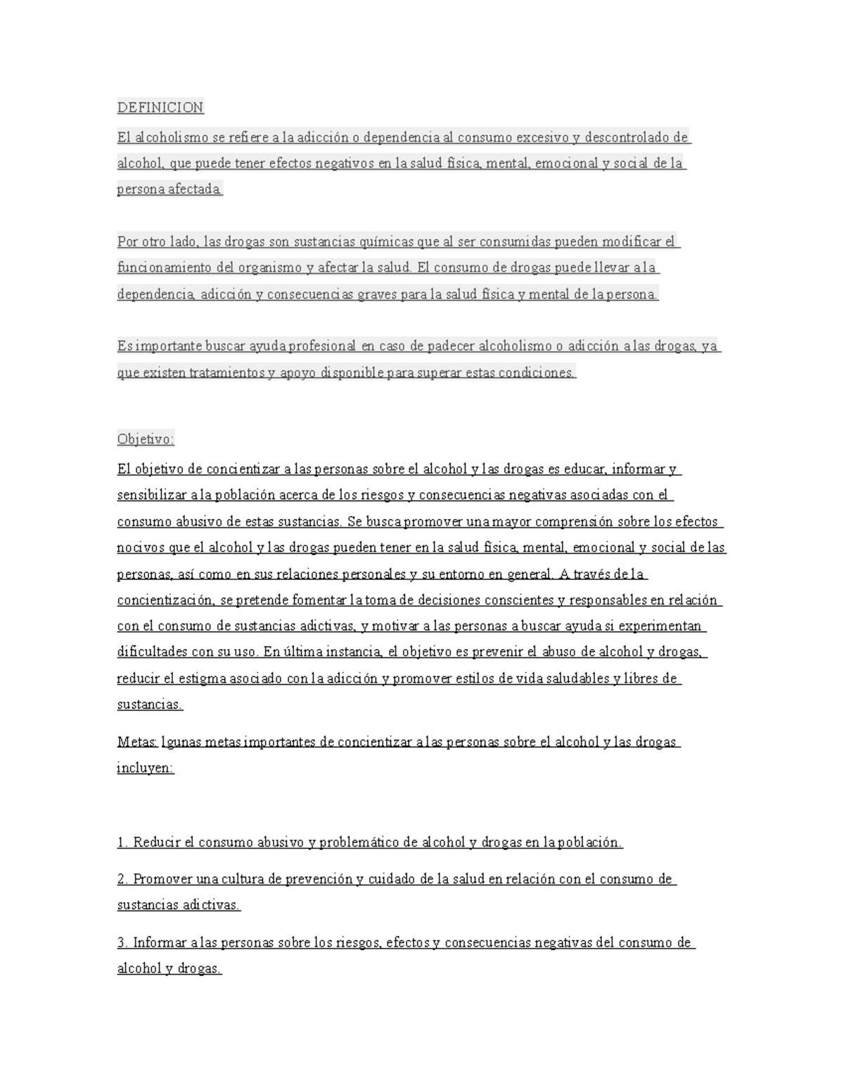 Concientización sobre Alcohol y Drogas: Definición, Objetivos y Metas ...
