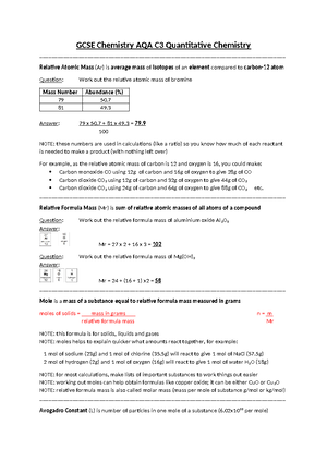 C1 GCSE Chemistry AQA Chapter 1 Atomic Structure & The Periodic Table ...