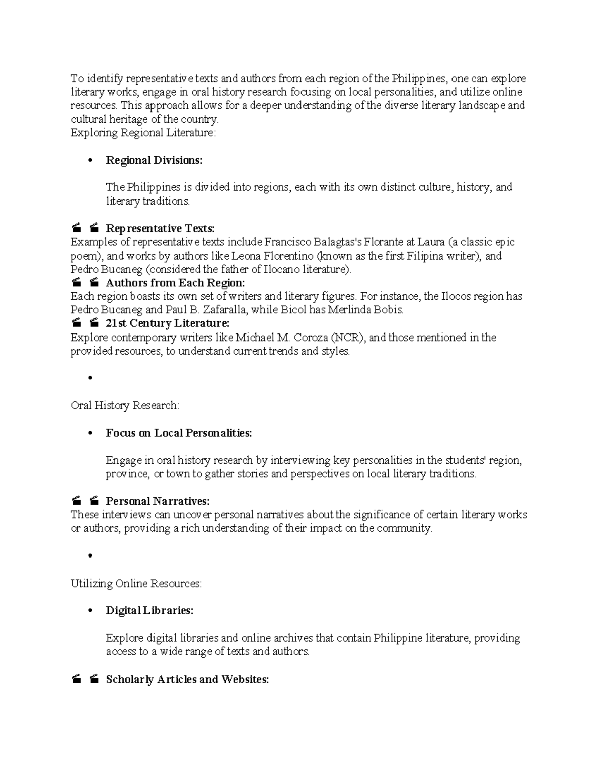 Exploring Regional Literature in the Philippines: Texts & Authors - Studocu
