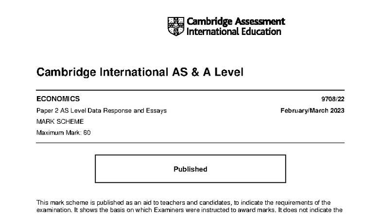 Cambridge International AS A Level ECONOMICS 9708 M23 Paper 2 Mark ...