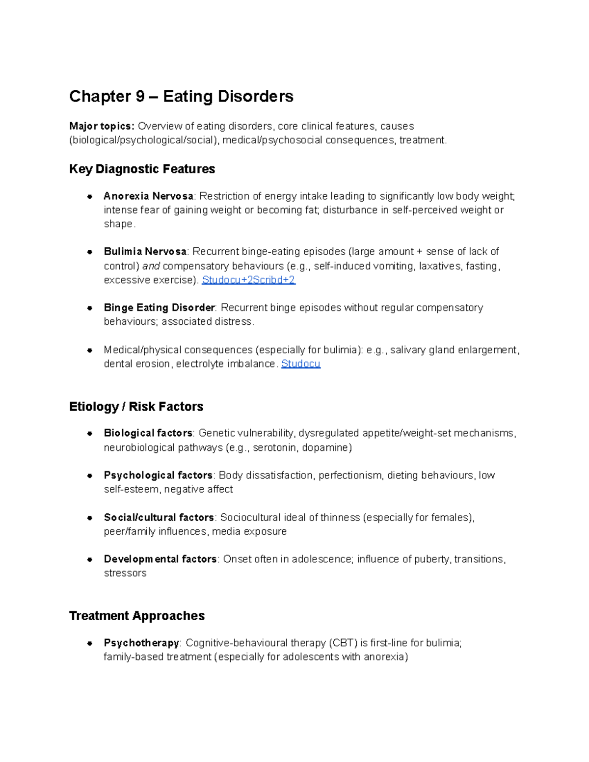 Exam 2 Study Guide: Eating & Addictive Disorders Overview - Studocu