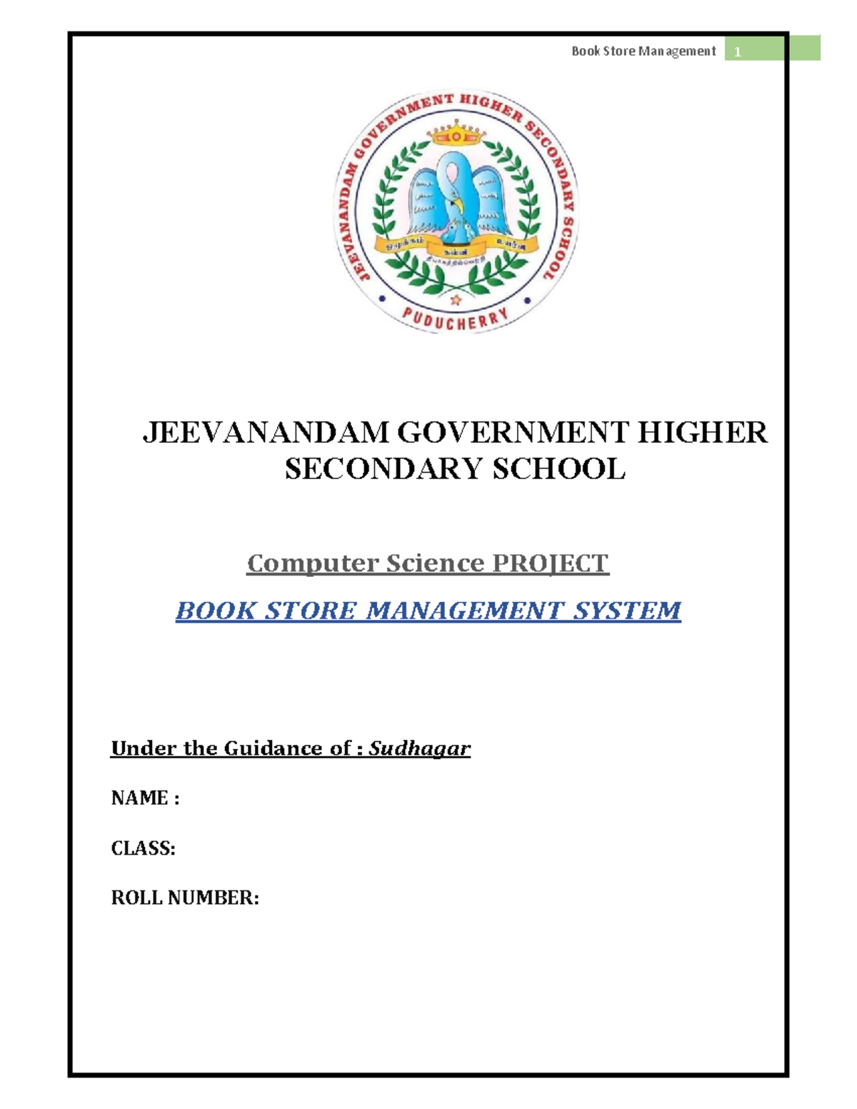 Book Store Management System Project - JEEVANANDAM SCHOOL - Studocu