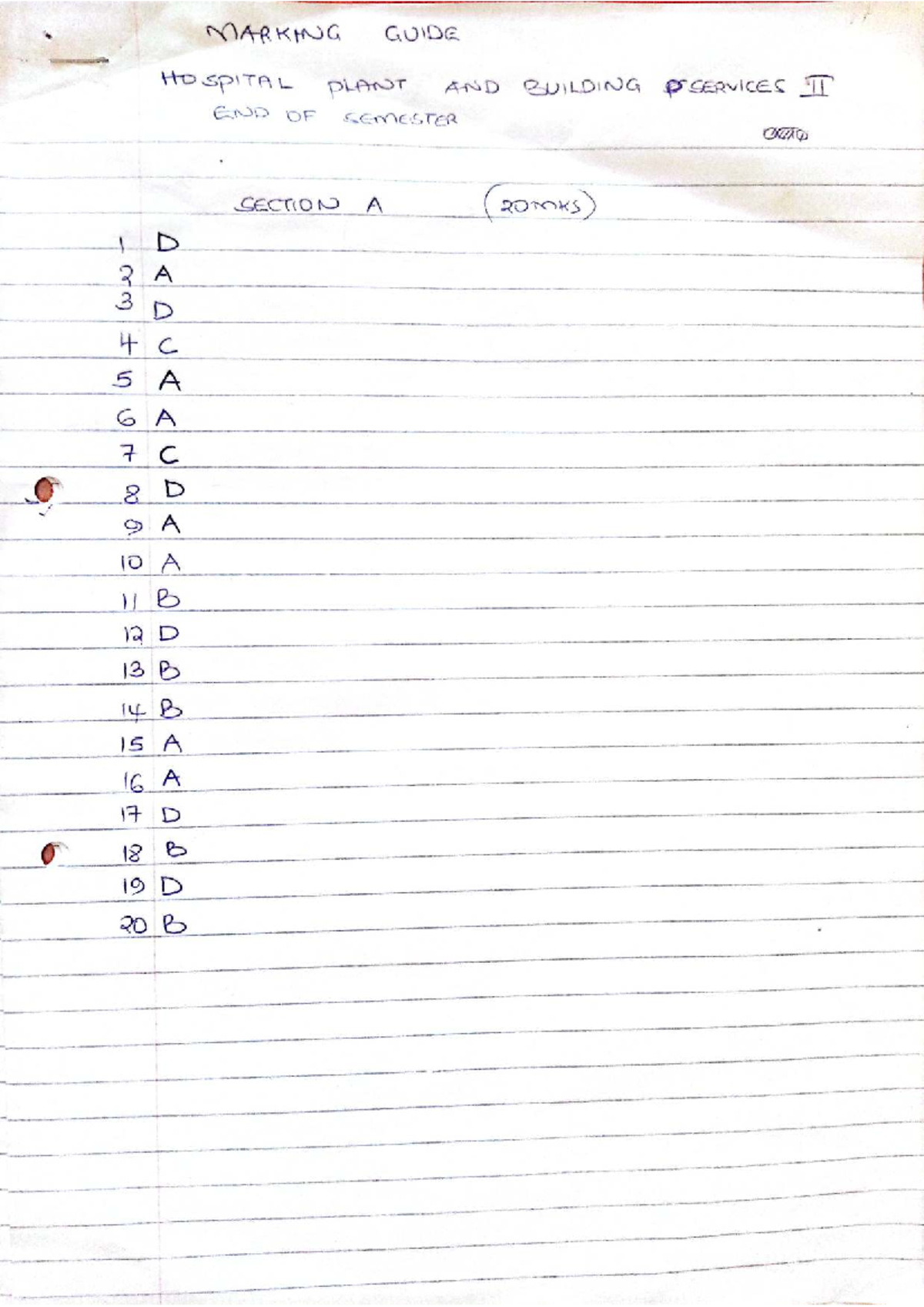 HPB11 marking guide - Hospital plant and building services II - Studocu