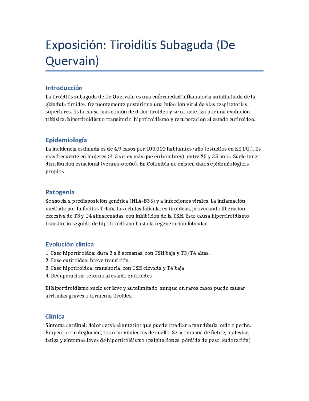 Tiroiditis Subaguda de De Quervain: Epidemiología y Manejo Clínico ...