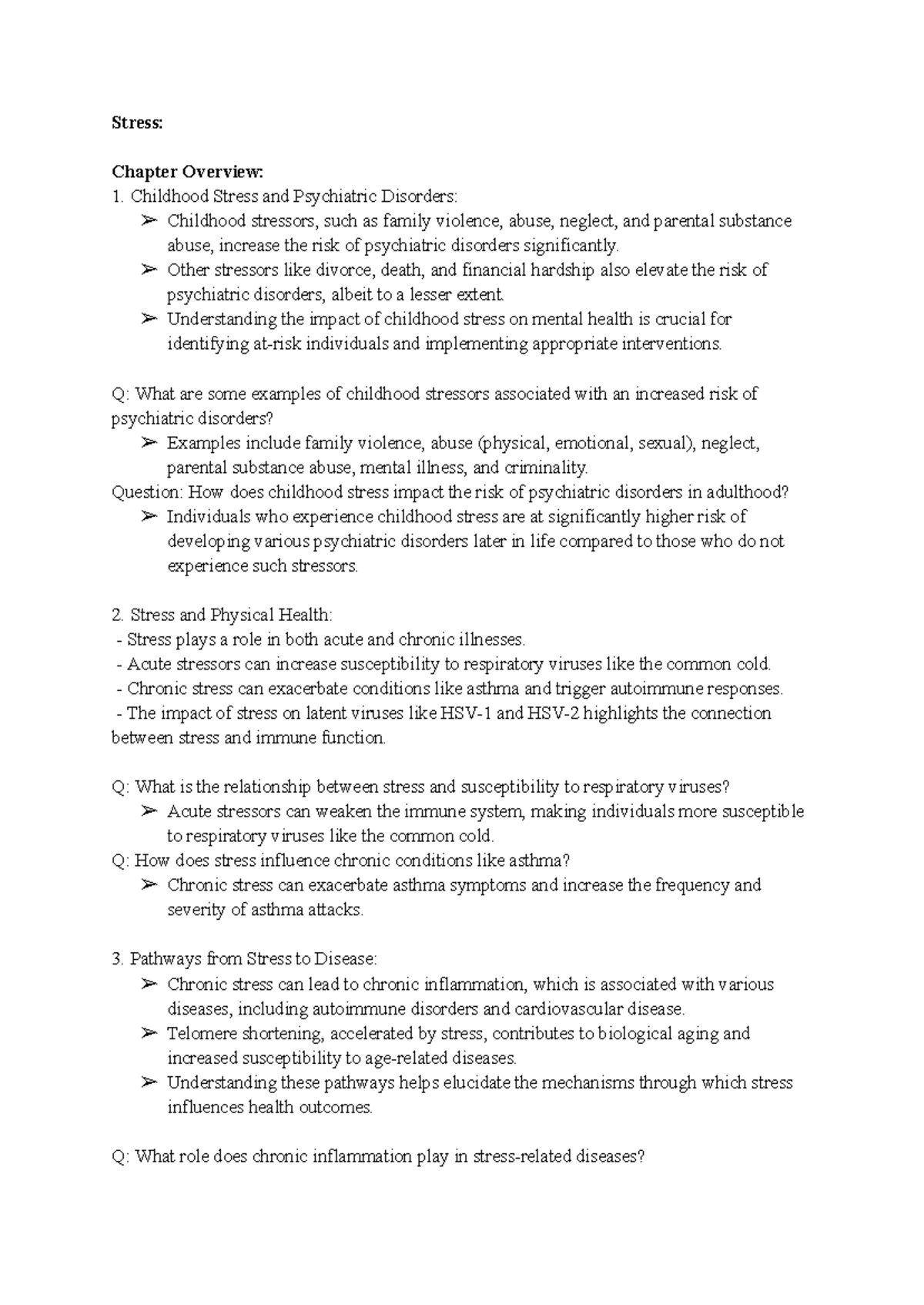 PSY 1102 - CH. 16 Notes - Stress: Chapter Overview: Childhood Stress ...