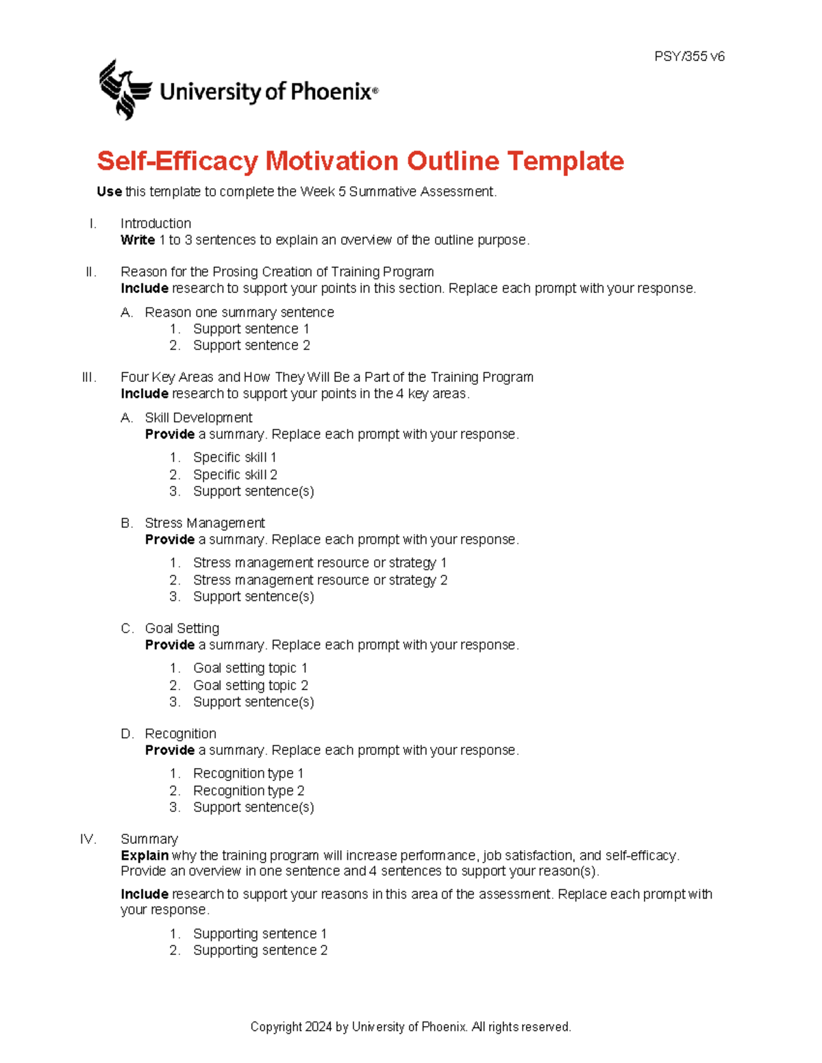 Psy355 v6 Week 5 Self-Efficacy Motivation Outline Template - Studocu