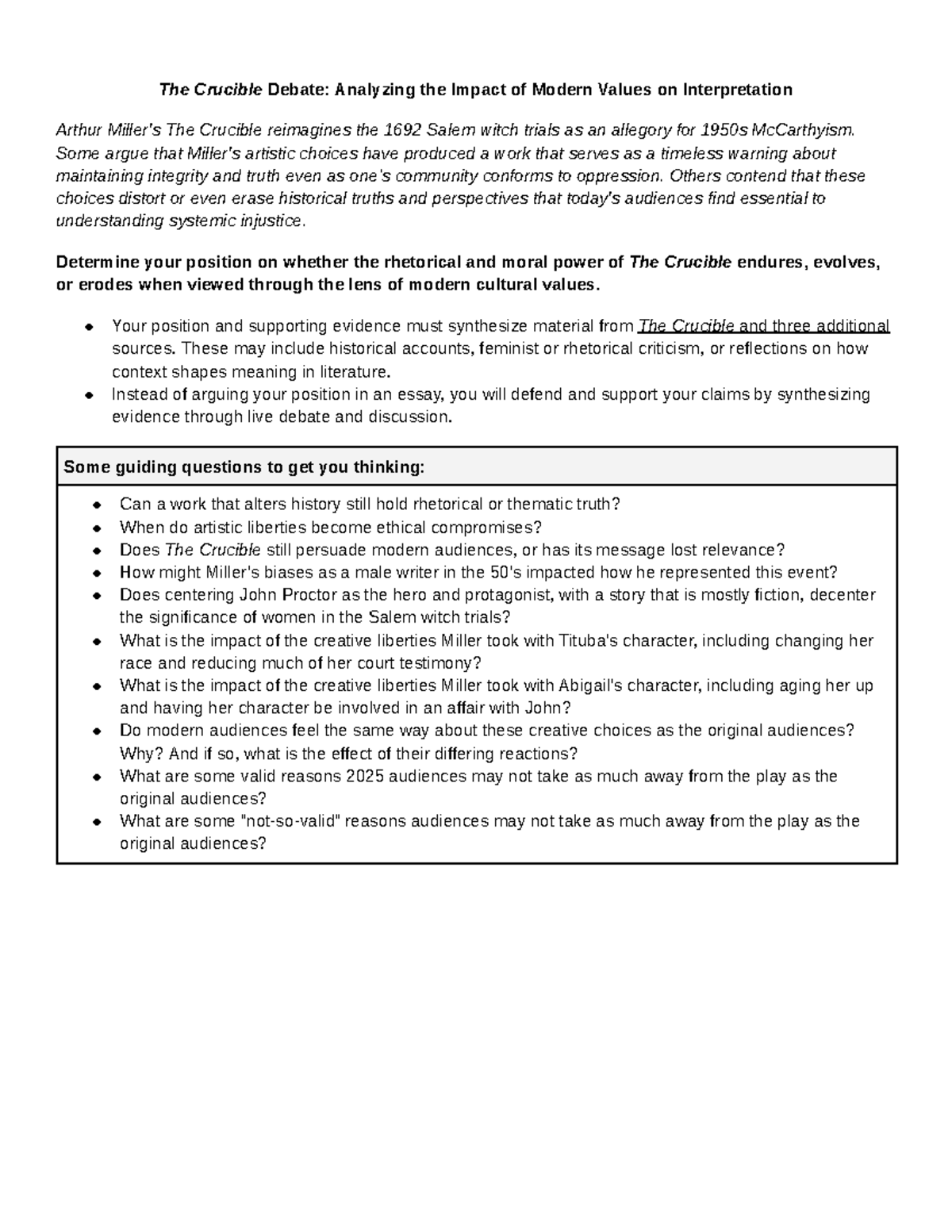 ENG 2025: Modern Interpretations of The Crucible Synthesis Debate - Studocu