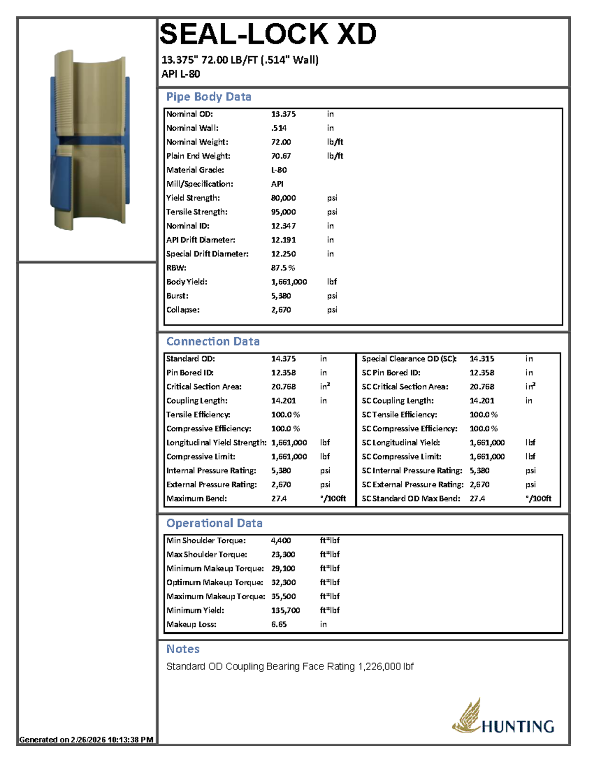XD 72.00 API Pipe Body Datasheet: 13.375" OD & 12" Drift - Studocu