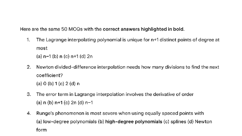 MTH213 PQ 50 MCQs with Answers for Study Review - Studocu