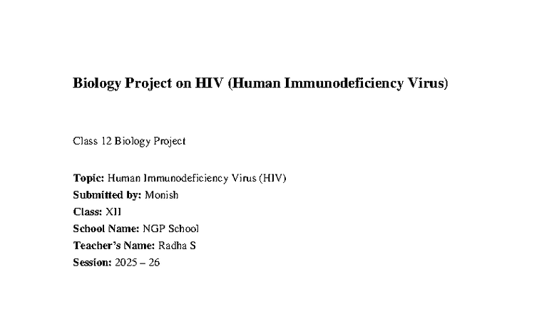 Biology Project on HIV (Class 12) by Monish - A Comprehensive Study ...