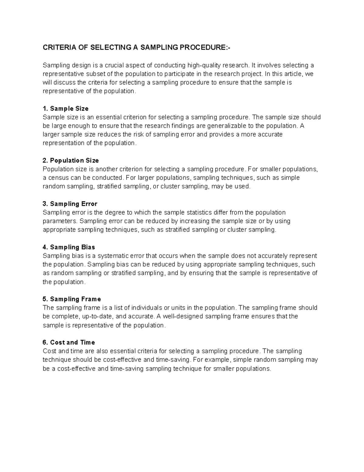 Sampling Procedures: Key Criteria for Research Design - Studocu