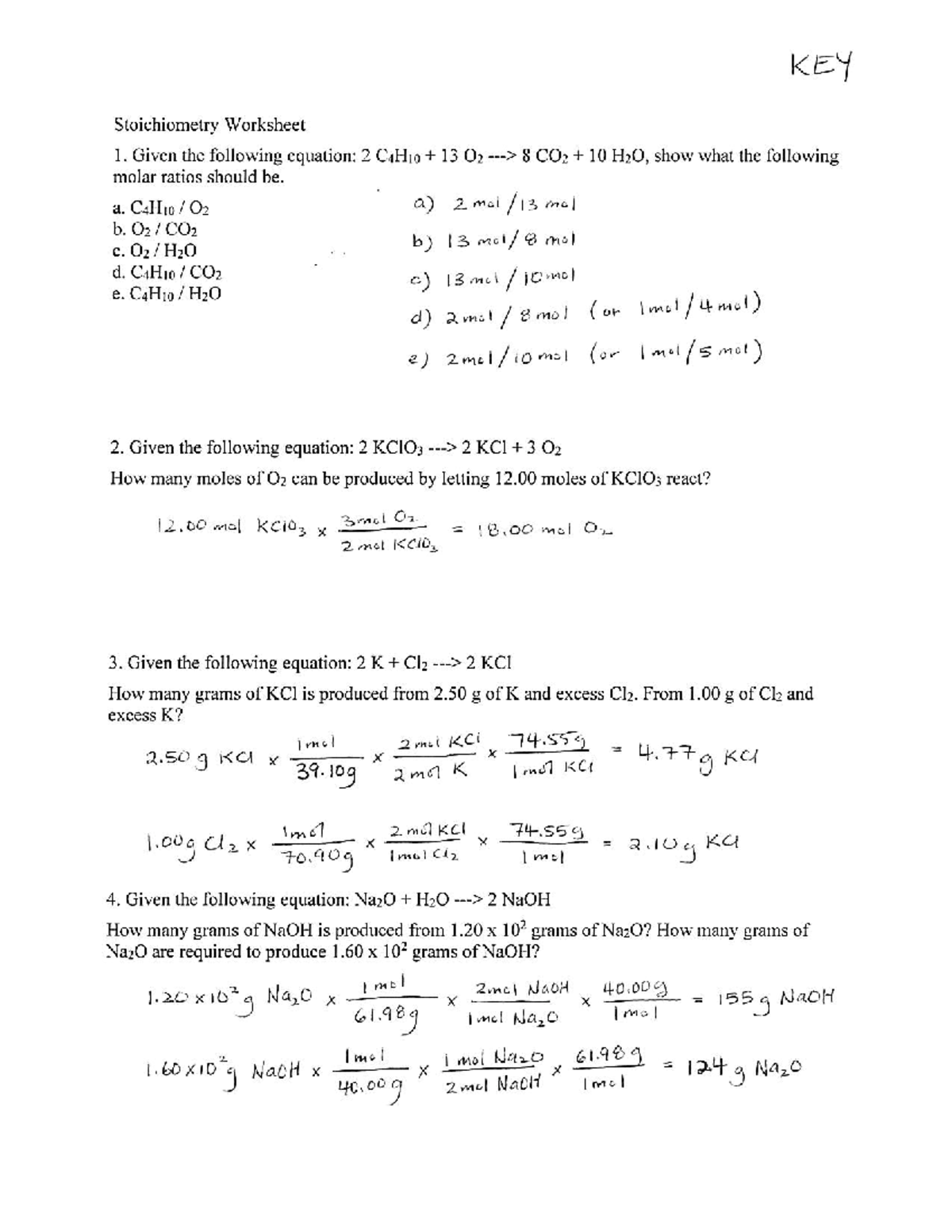 W16 Stoichiometry Worksheet Solutions and Explanations - Studocu