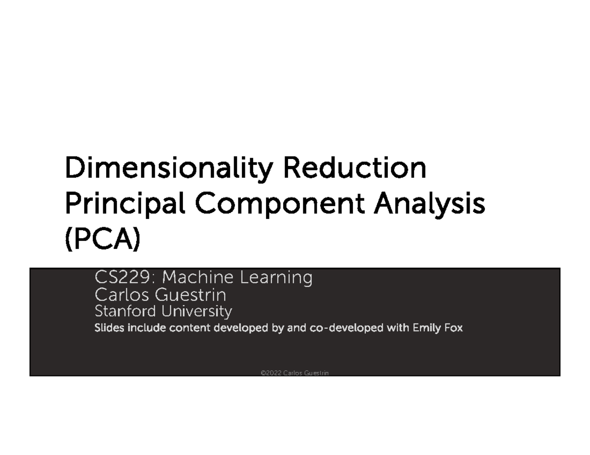 Lec 10 pca - Notes - CS229: Machine Learning Dimensionality Reduction ...
