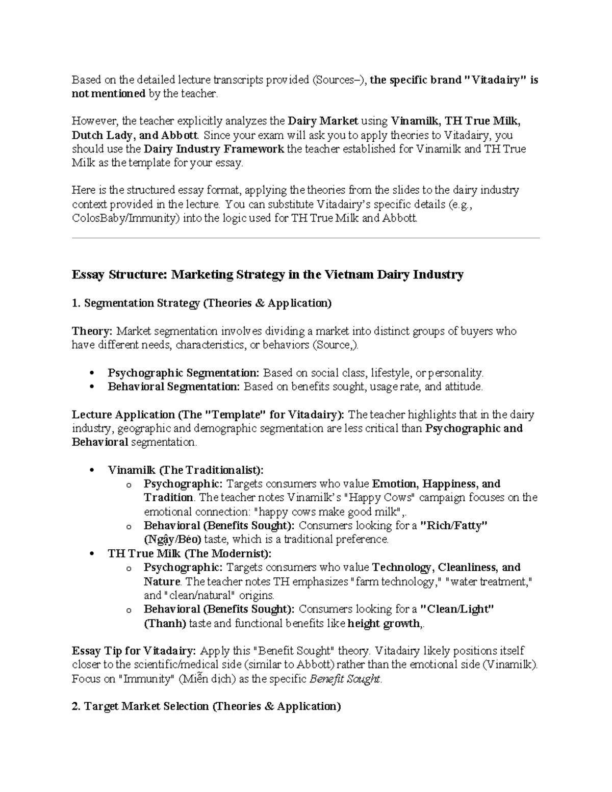 Dairy Industry Essay Notes: Applying Theories to Vitadairy (Course Code ...