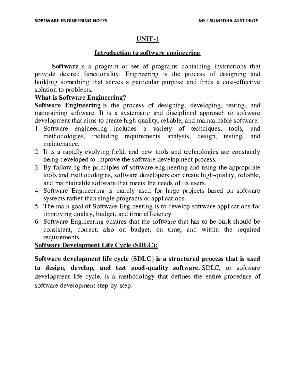 Software Engineering (CS101) Unit 1 Comprehensive Notes - Studocu