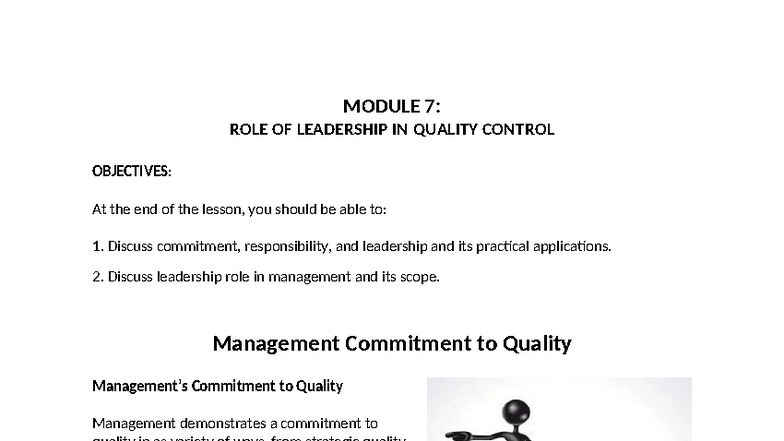 Chapter 7: Leadership's Role in Quality Control (Module 7) - Studocu