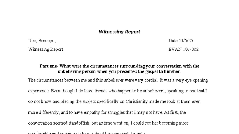 Witnessing Report: Insights from EVAN Guidelines - Studocu