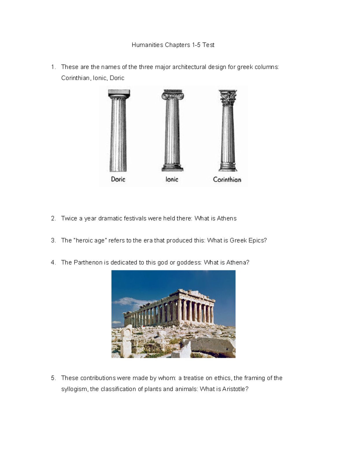 Humanities Test Study Guide: Chapters 1-5 Q&A Review - Studocu