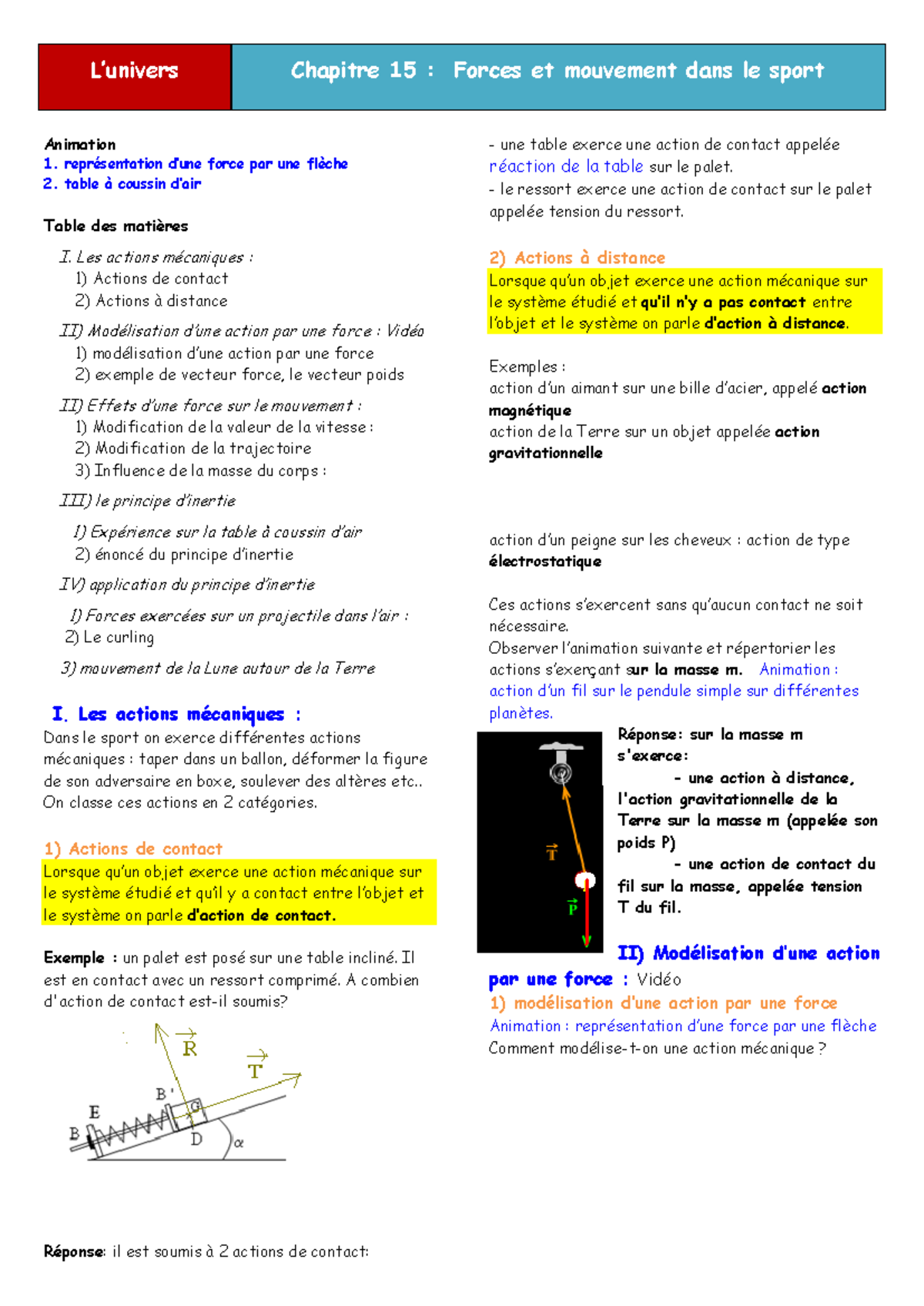 Forces et mouvement dans le sport cours - Animation représentation d ...