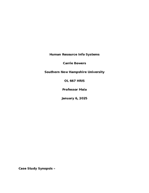 Case Study Week 2 OL655 - Talent Devel & Workforce Plan Carrie Bowers Southern New Hampshire ...