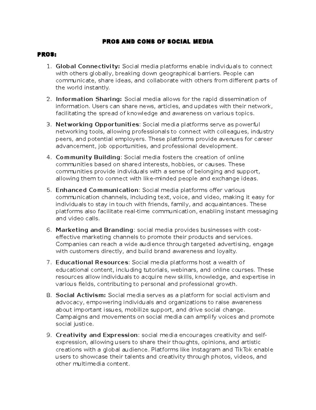 PROS AND CONS OF Social Media - PROS AND CONS OF SOCIAL MEDIA PROS ...