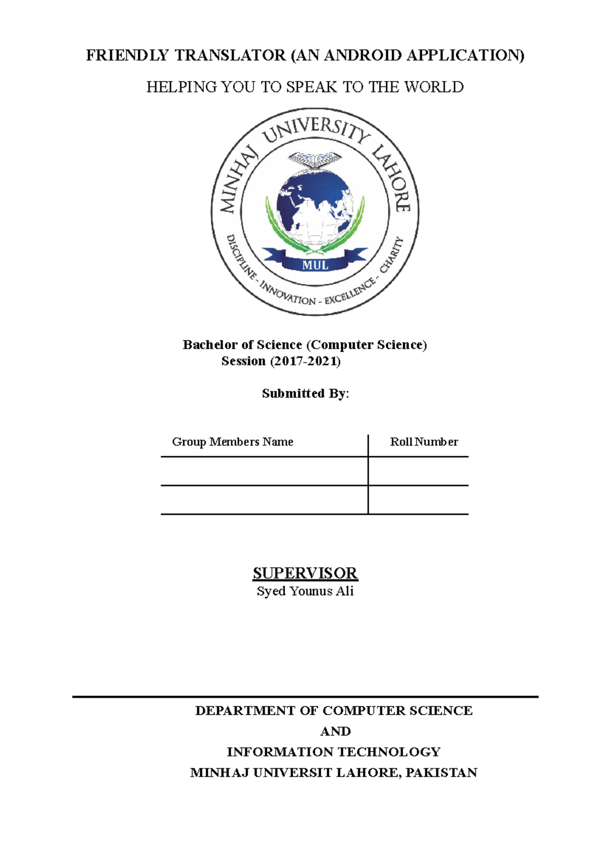 Complete FYP Documentation Template - FRIENDLY TRANSLATOR (AN ANDROID APPLICATION) HELPING YOU ...