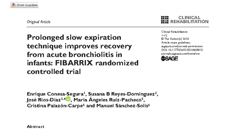 809815 Clinical Rehabilitation: Prolonged Slow Expiration in Infants ...