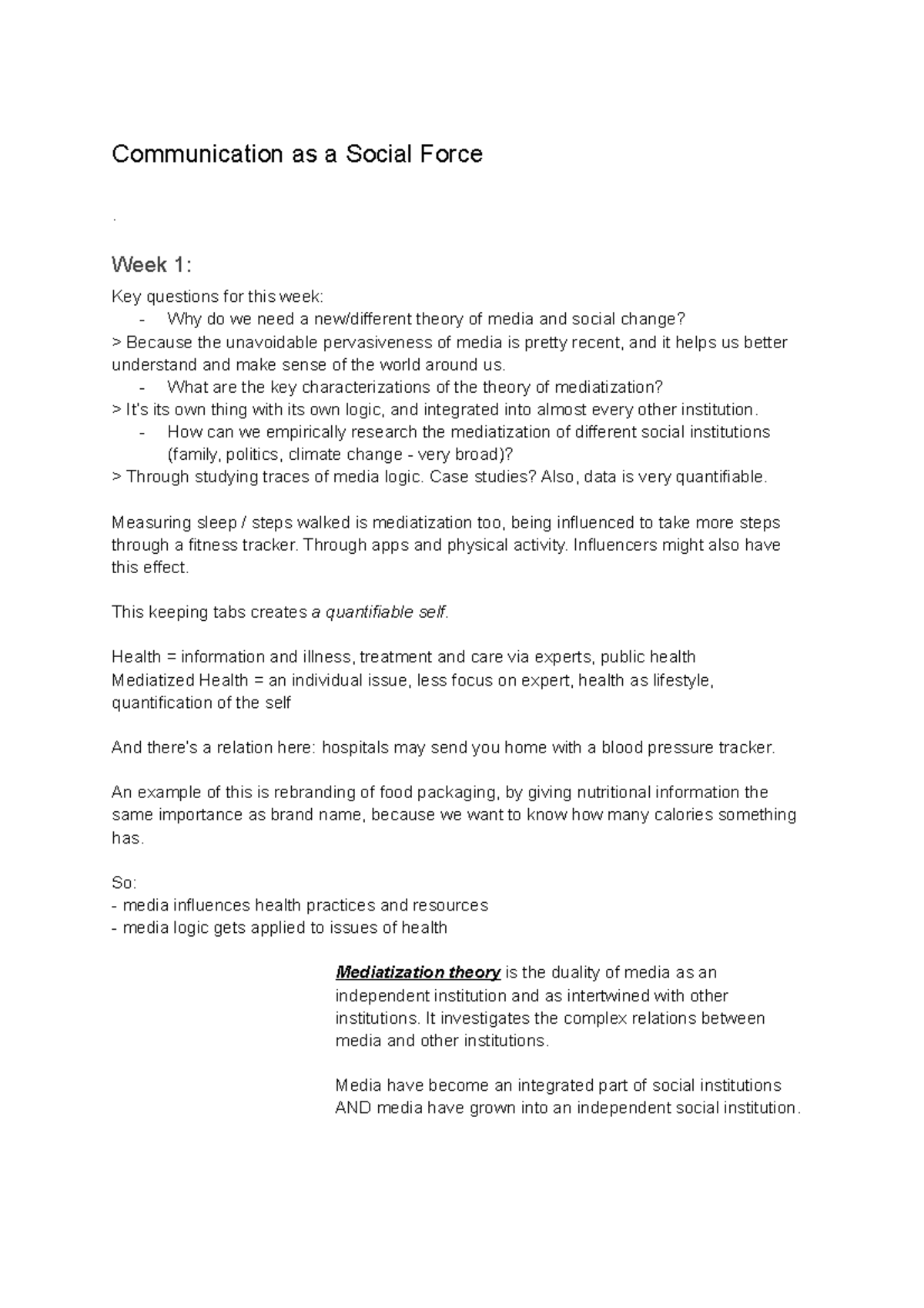 Communication as a Social Force lecture notes - Communication as a ...