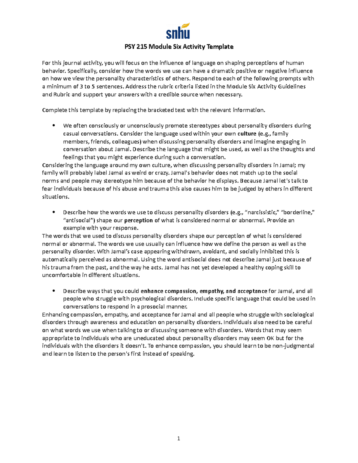 PSY 215 Module Six Activity Template DONE - PSY 215 Module Six Activity ...