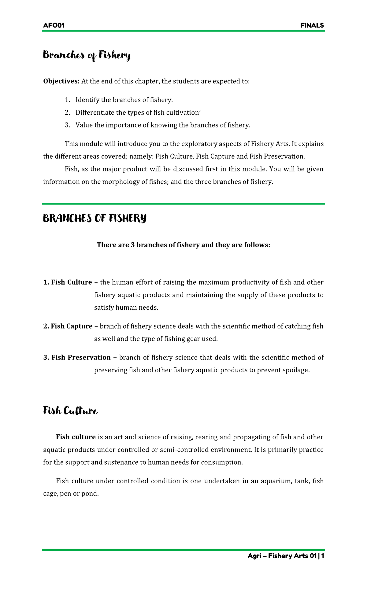 Branches of Fishery: An Overview of Fish Culture, Capture ...