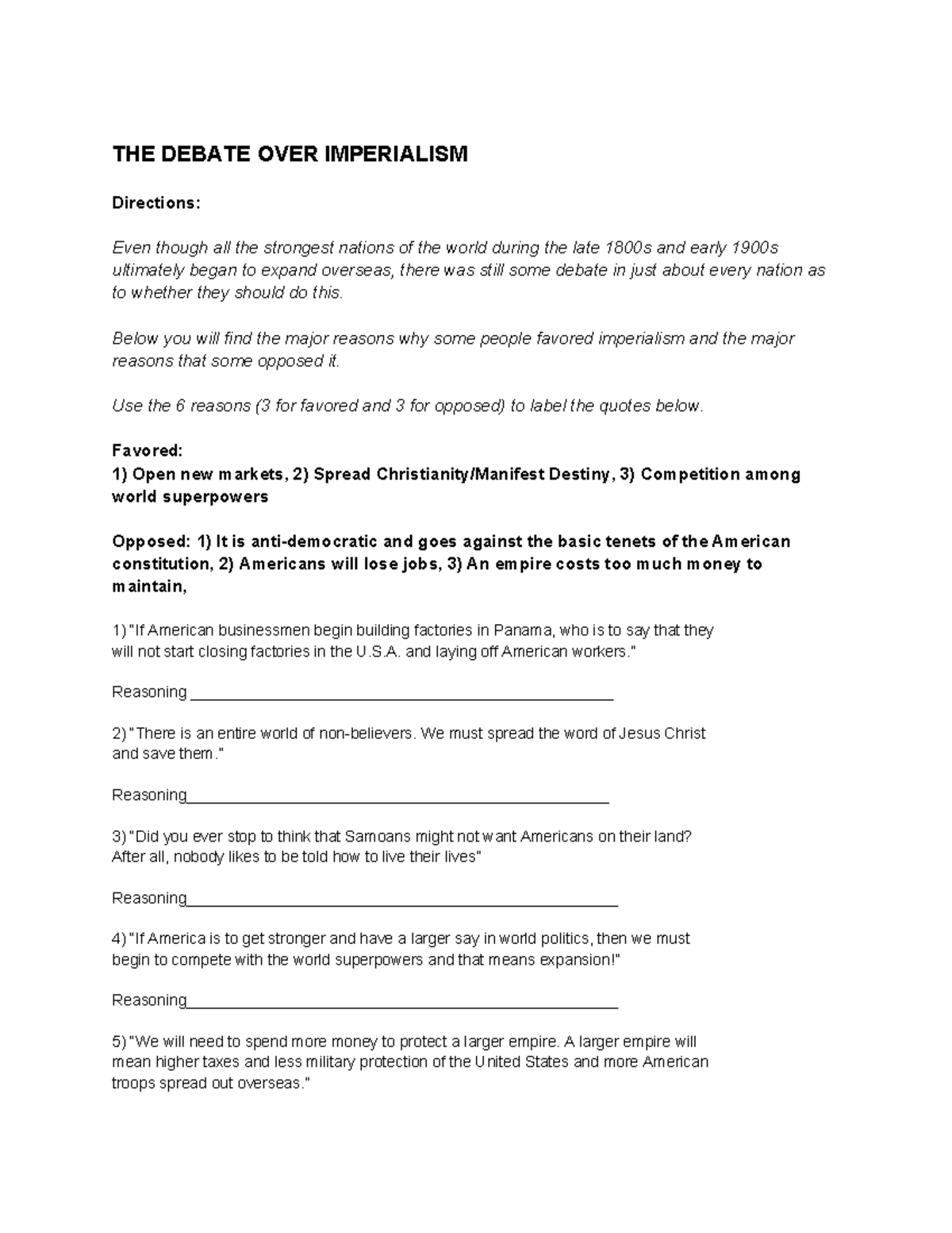 Copy of THE Debate OVER Imperialism - THE DEBATE OVER IMPERIALISM ...