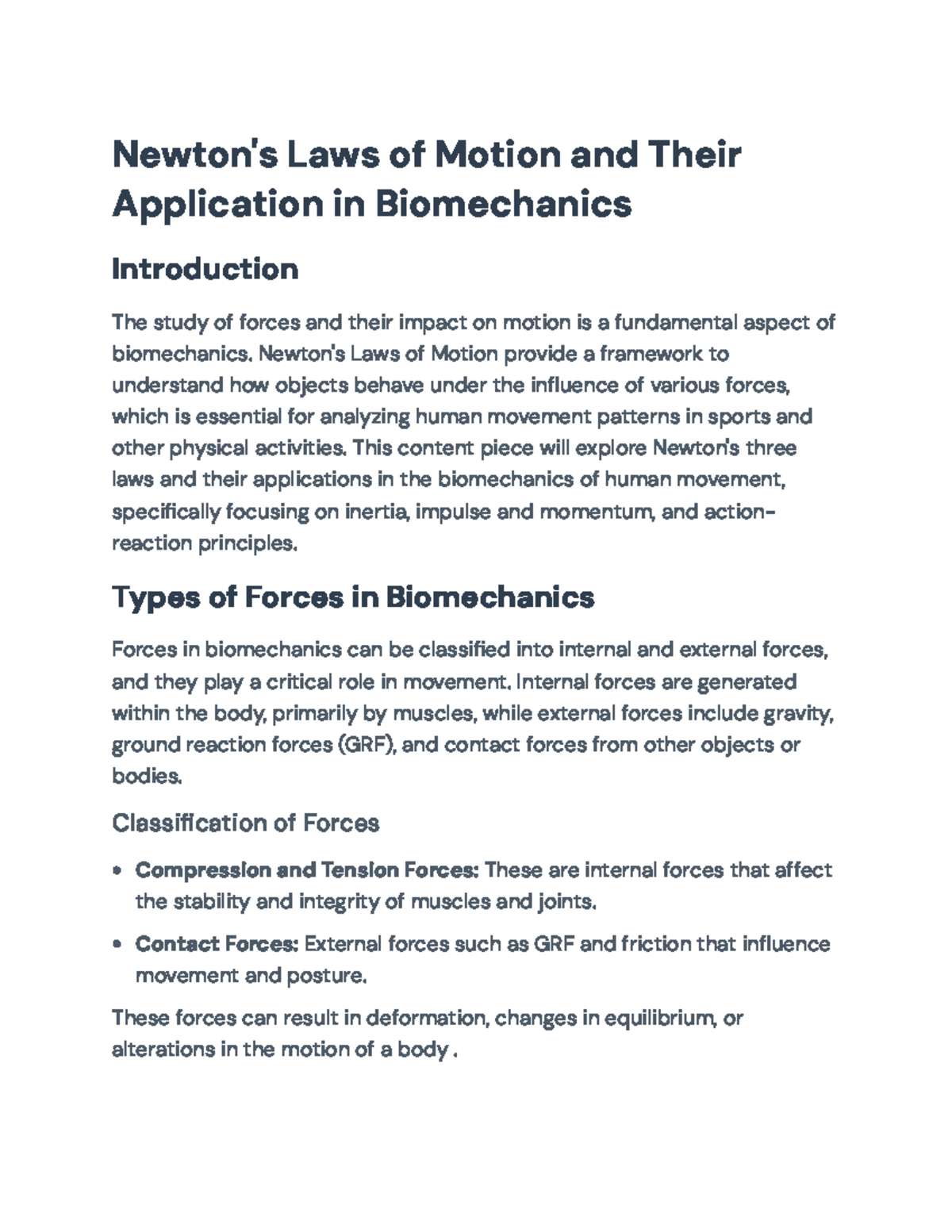 Newton's Laws of Motion in Biomechanics: Principles & Applications ...