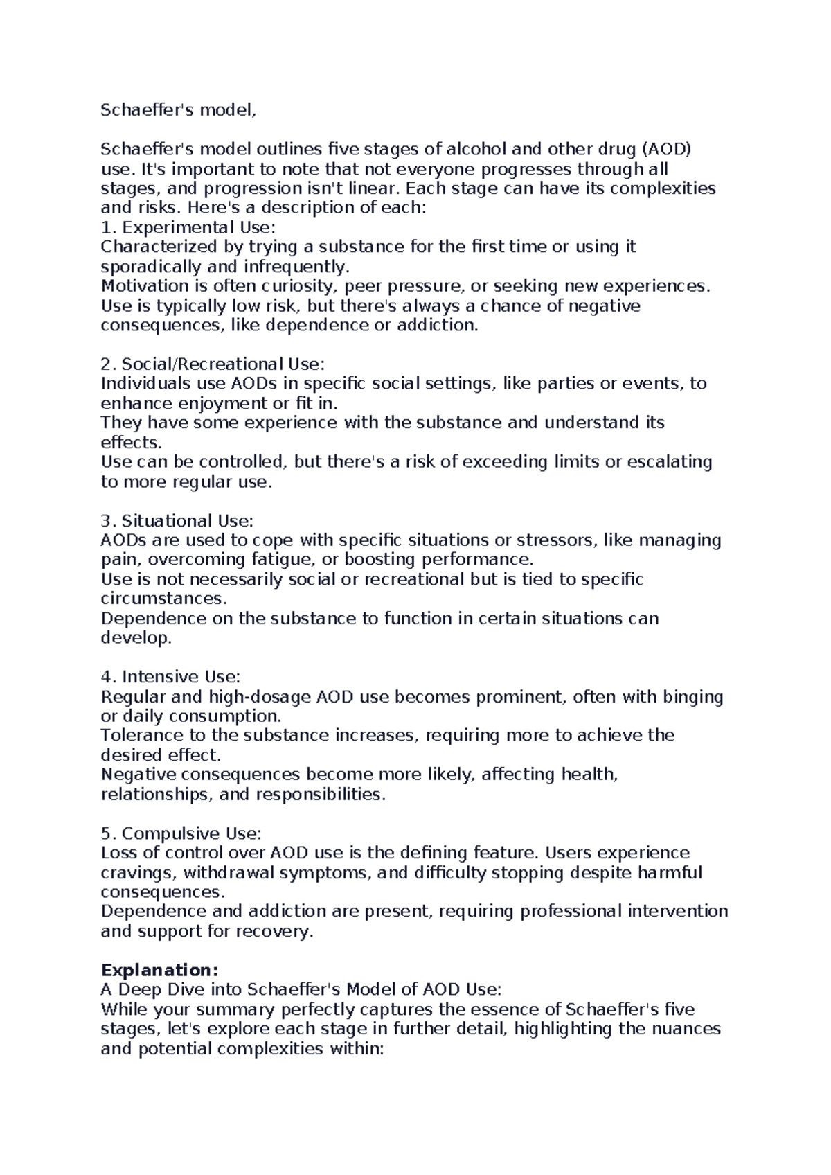 Schaeffer's Five Stages of Alcohol and Drug Use: A Comprehensive ...