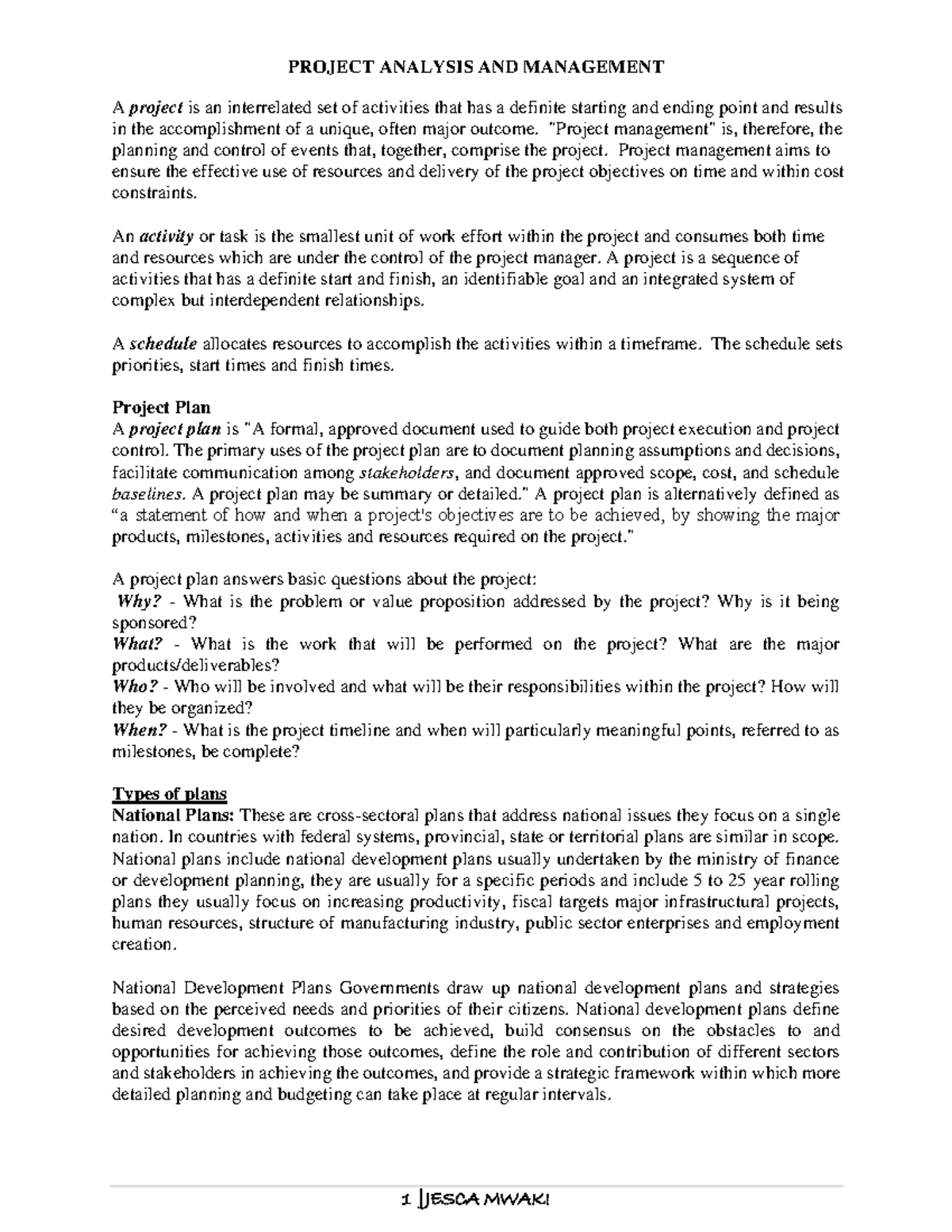 Project Analysis AND Management Final - PROJECT ANALYSIS AND MANAGEMENT ...