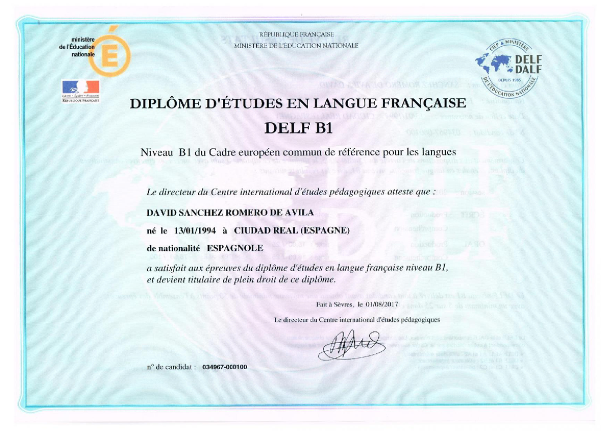 Diplôme DELF B1 - Ça montre un exemplaire de diplôme B1 de langue ...