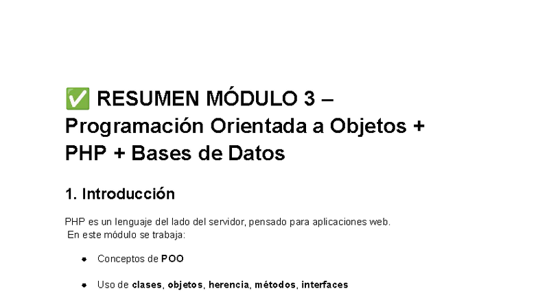 Resumen Módulo 3: Programación Orientada a Objetos en PHP - Studocu