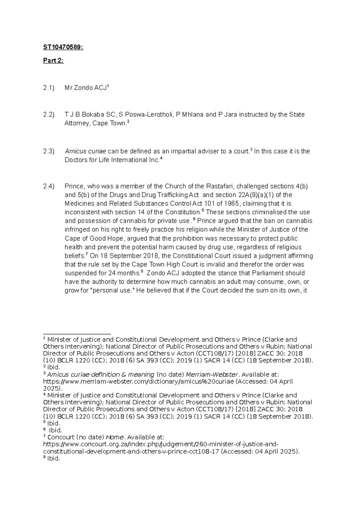 ENFL ST 10470589 - Analysis of the Prince vs. State Case Judgment - Studocu