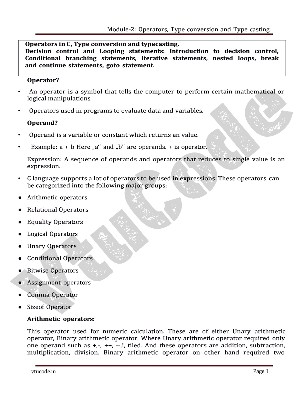 C Programming - POP-C Module 2: Operators & Decision Control Statements - Studocu