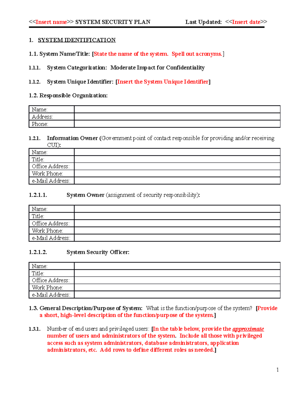 CUI SSP Security Assessment Template and Guidelines for Moderate Impact ...