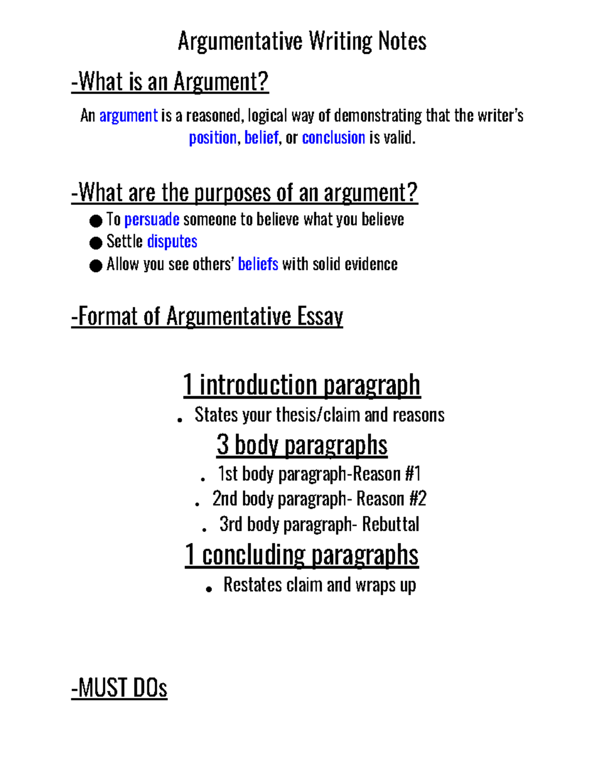 Argumentative Writing Guided Notes with Vocabulary (ENG 101) - Studocu