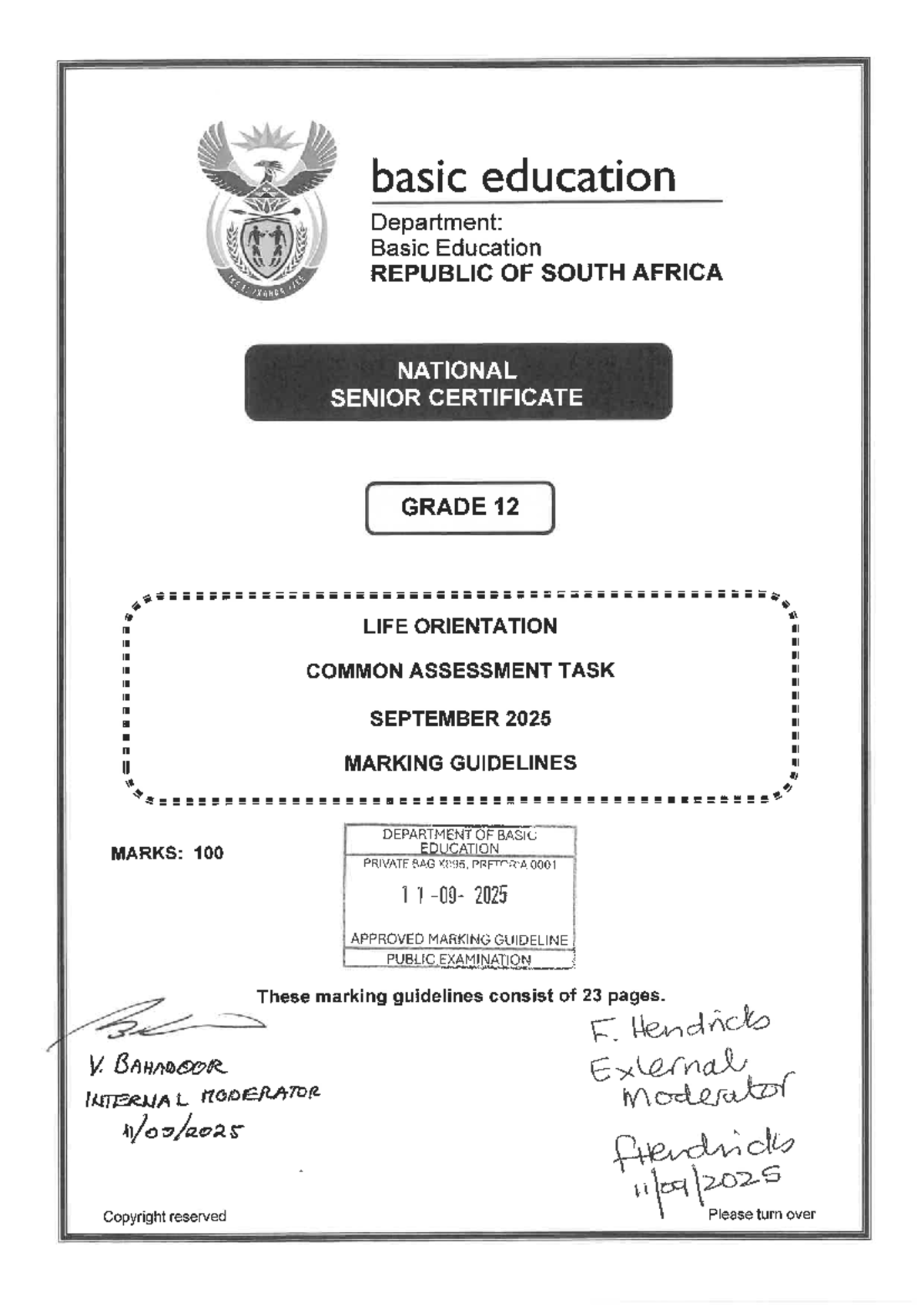 LO MG 2025 - Life Orientation Common Assessment Task Marking Guidelines ...