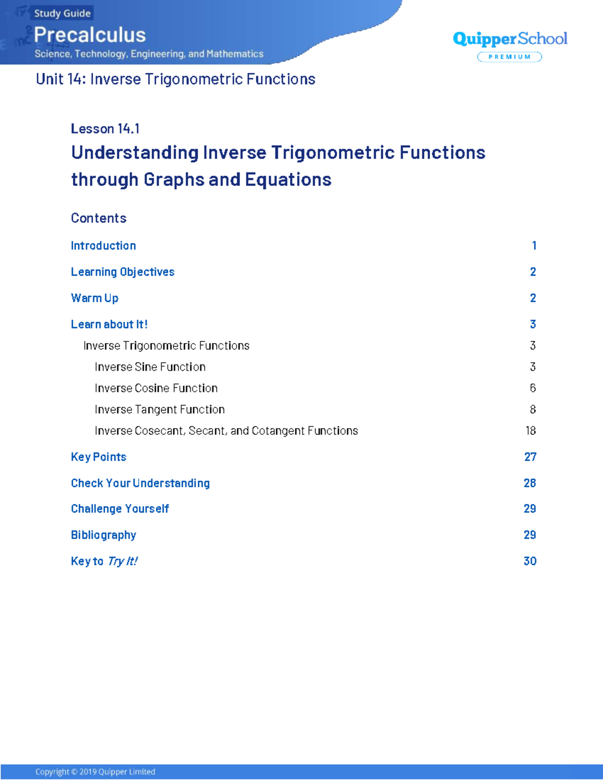 Unit 14: Inverse Trigonometric Functions - Lesson 14.1 Graphs ...