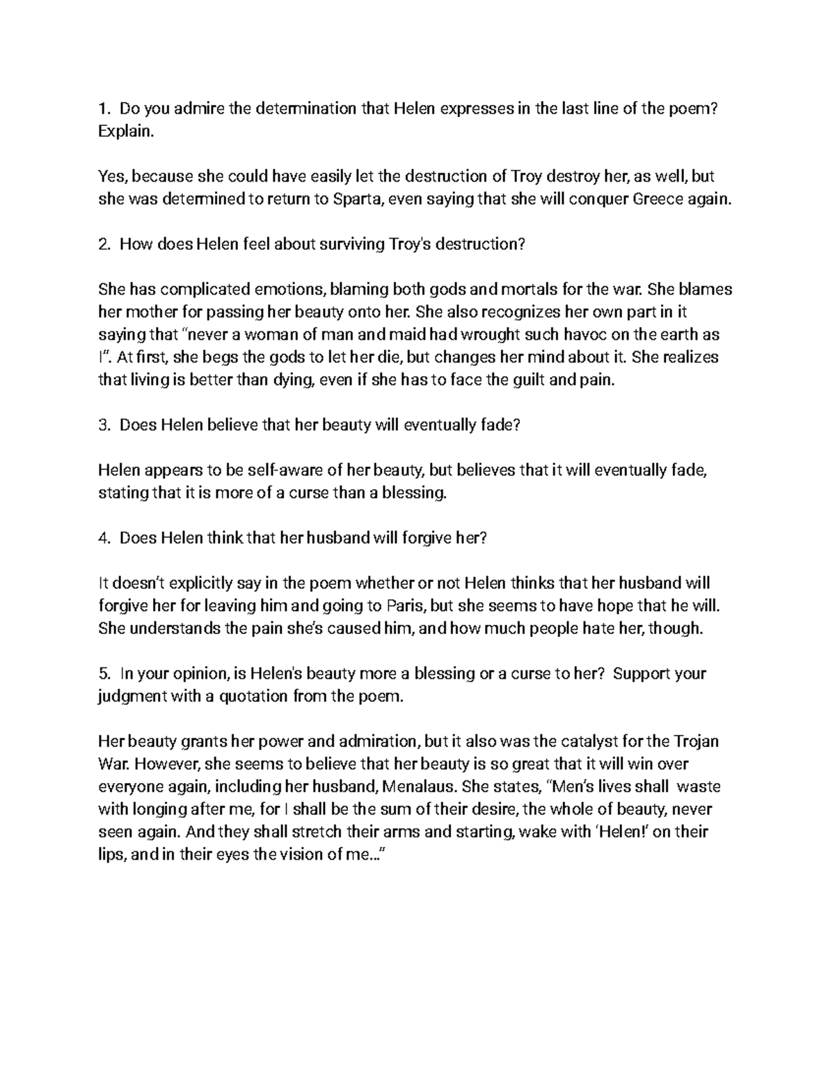 Helen of Troy - Sara Teasdale - Do you admire the determination that ...